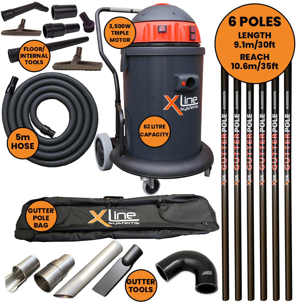 Xline 3500w Gutter Vacuum + 30ft (9.1m) Carbon Poles - Complete Package ...