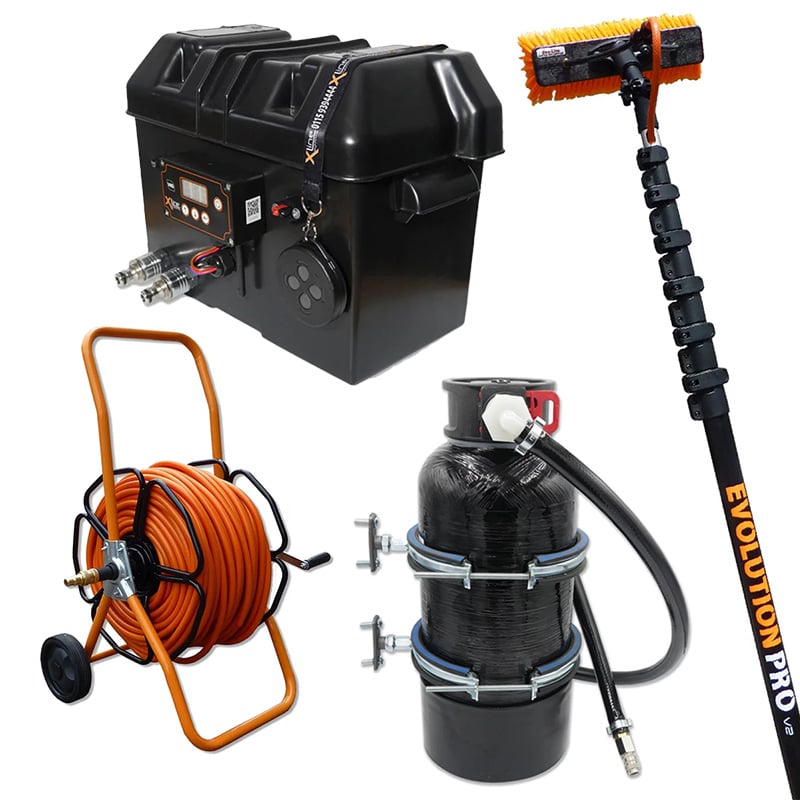 Window Cleaning Portable Pump Box + 4ltr D/I Vessel +18ft Pole Bundle ...