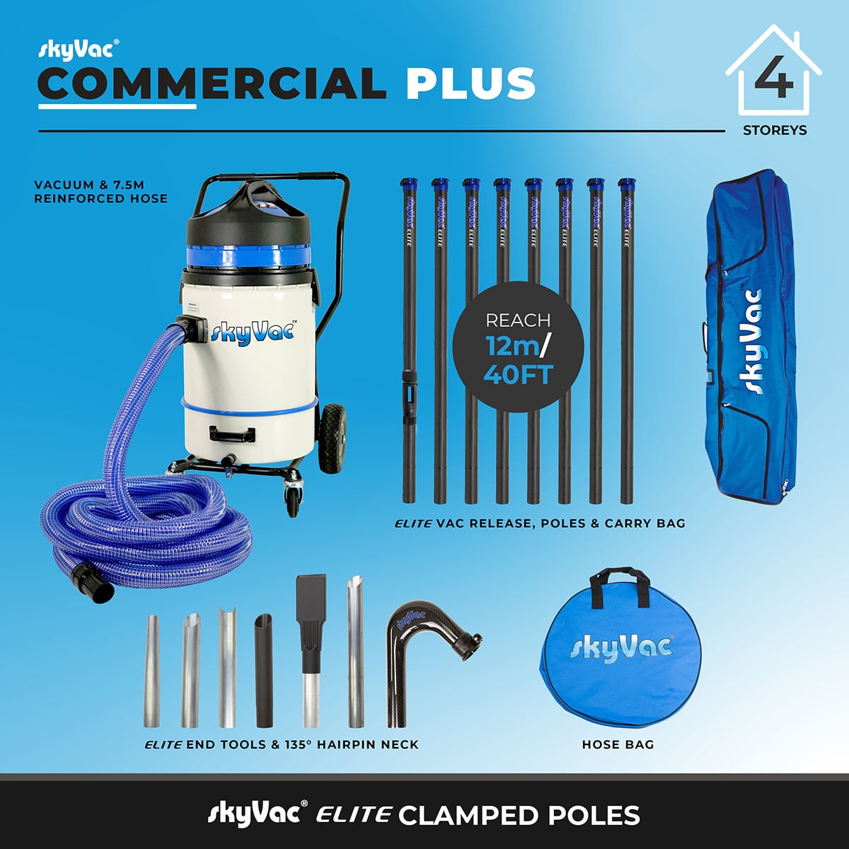 skyVac® Commercial 75 Plus With Elite High Reach Poles - 8x Poles 40ft ...