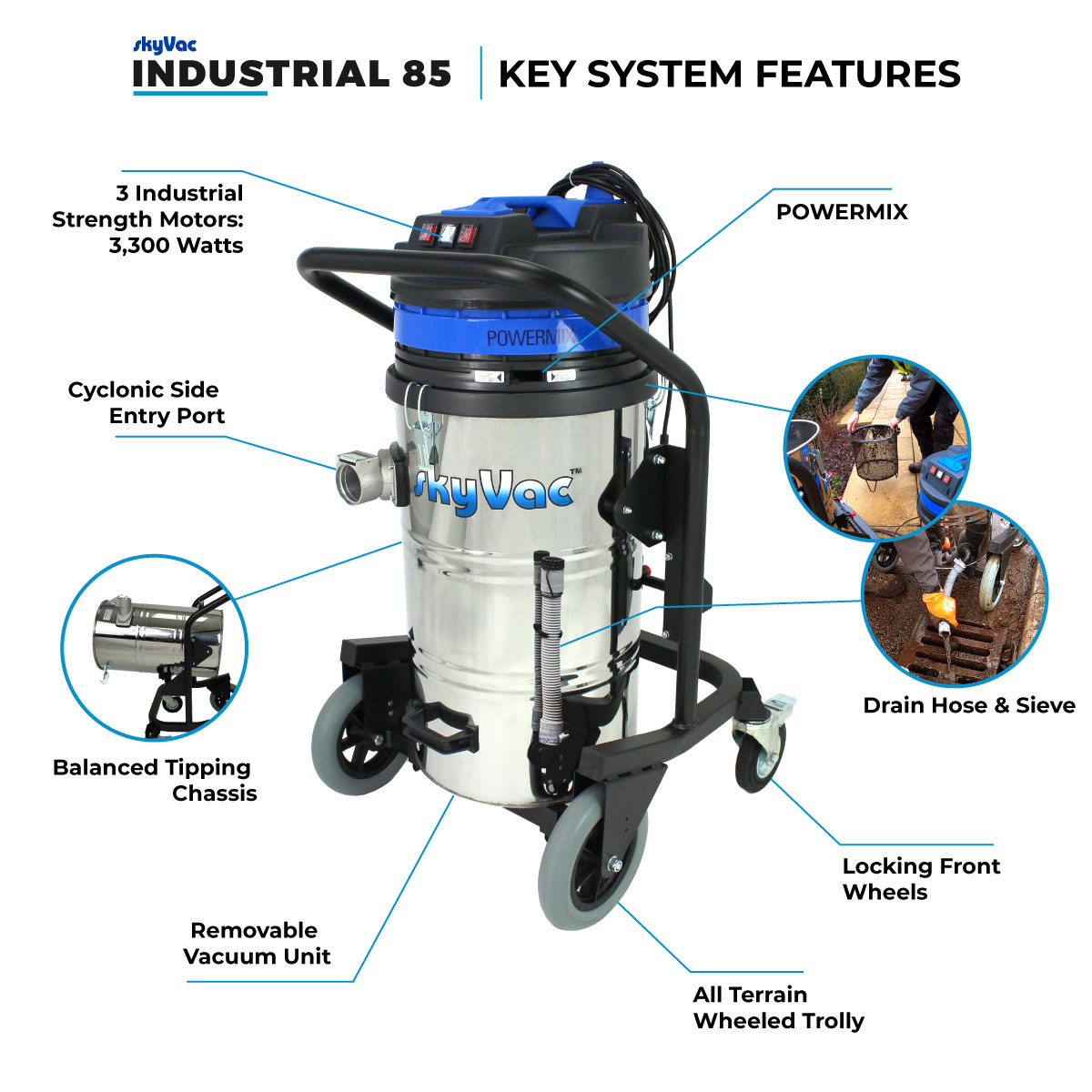 skyVac® Industrial 85 240v With Elite High Reach Poles - 4x Poles 20ft ...
