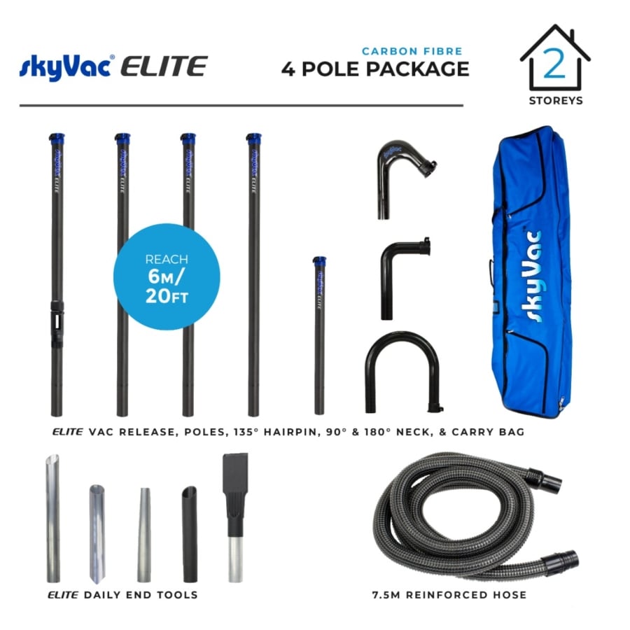 skyVac® Elite Pole Set with Hose, Neck & End Tools - 4x Pole Package ...
