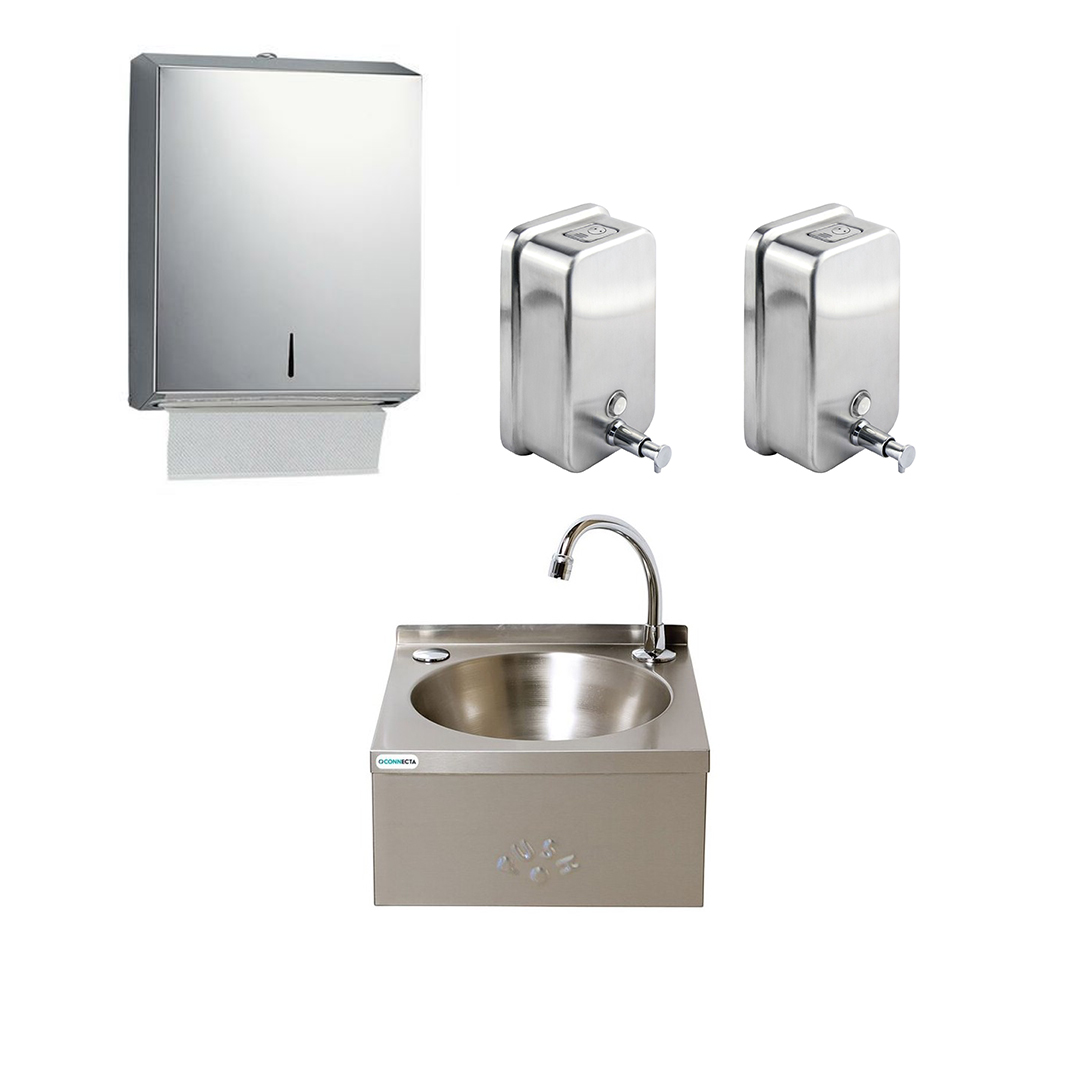 Stainless Steel Hand Wash Station - Sink + Soaps + Paper Dispenser ...